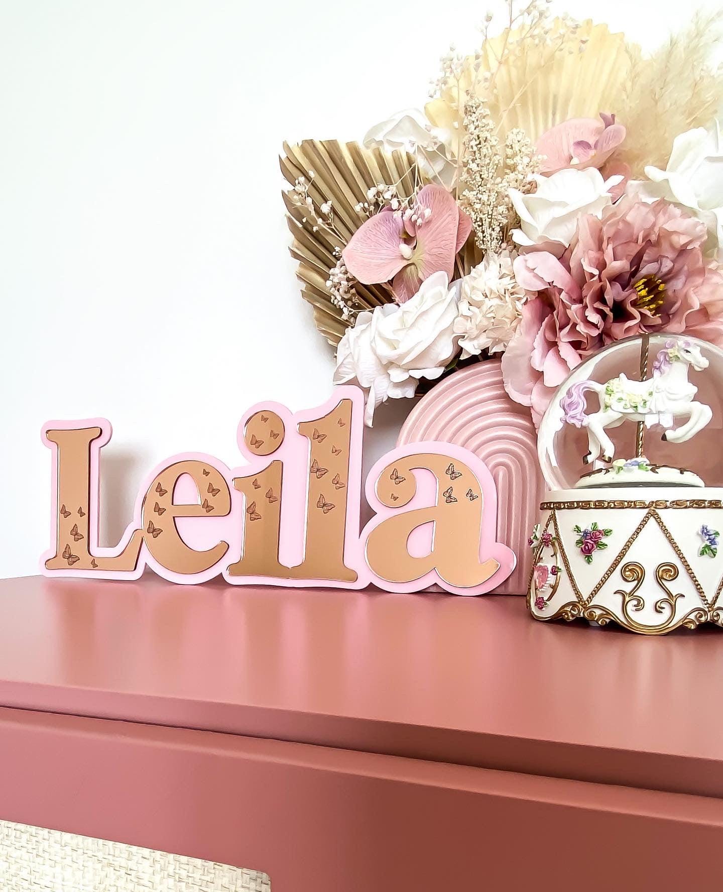 Kids engraved mirror acrylic layered wall mount names – Pretty Pieces ...